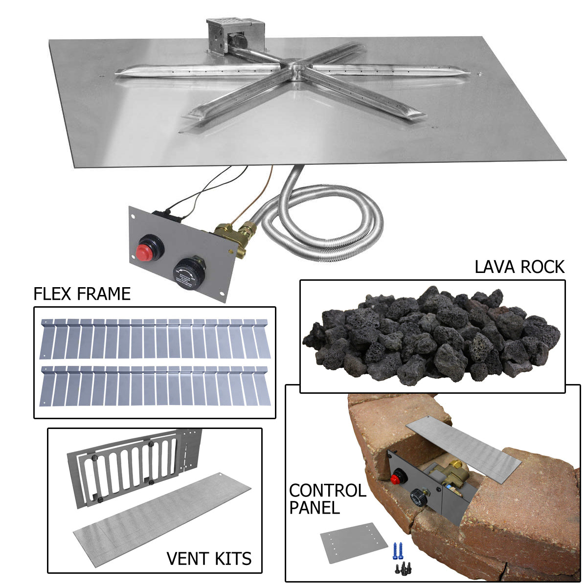 Firegear Square SS Gas Fire Pit Burner Kit for Paver Blocks – Firepits ...